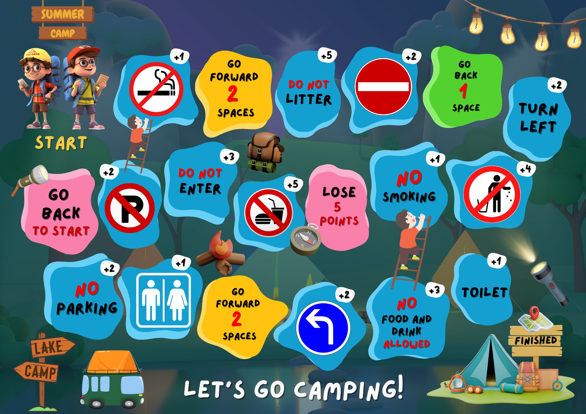 Inskru | Let's go camping Snake Ladder (Signs)